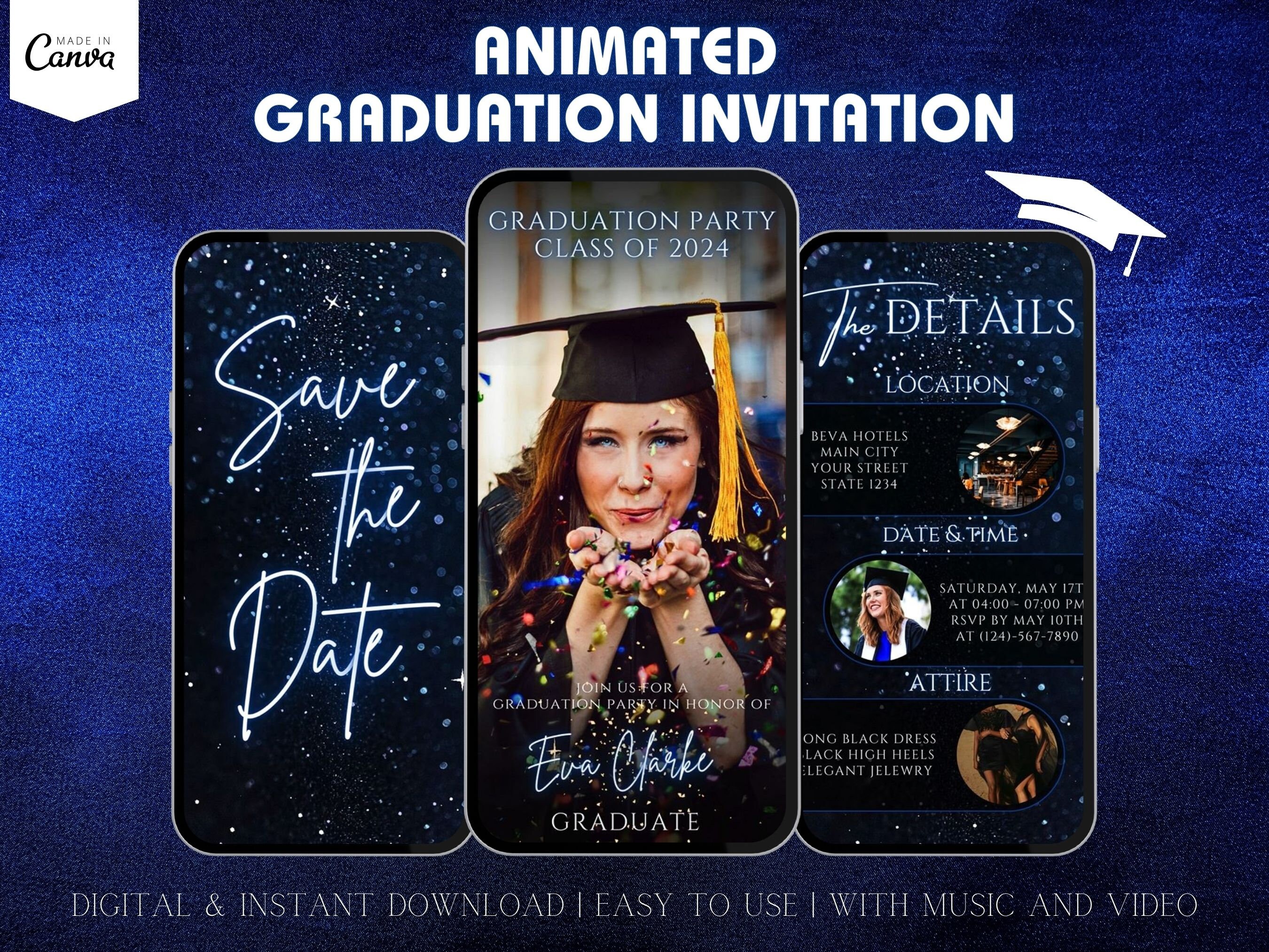2024 Blue Graduation Invitation, Graduation Party, Graduation ...