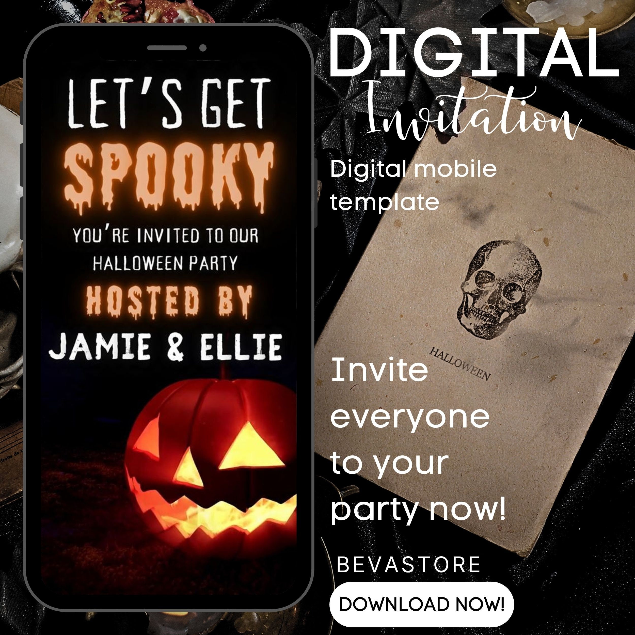 Digital Halloween Party Video Invitation Template, Halloween Digital ...