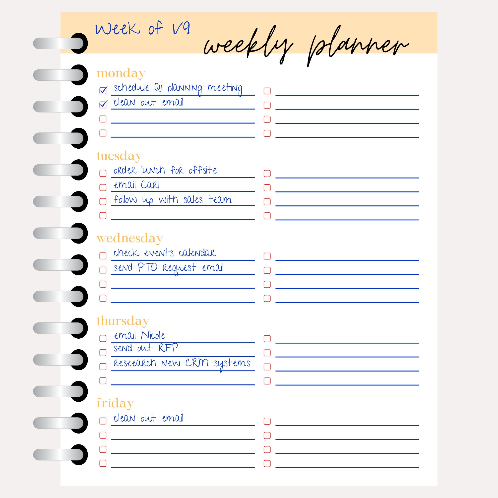 Simple Weekly Planner Printable 5 Day Planner Schedule, Work, Social ...