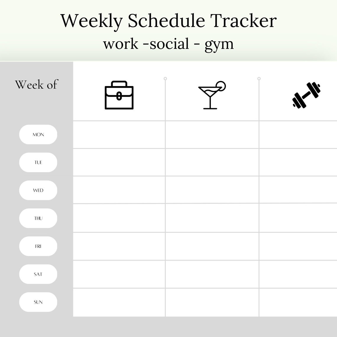 Weekly Meeting Tracker Printable Template | Work, Social, Gym, Task ...