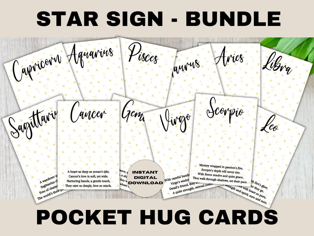 Star Sign Pocket Hug Cards: Printable Template (digital Download) - Etsy