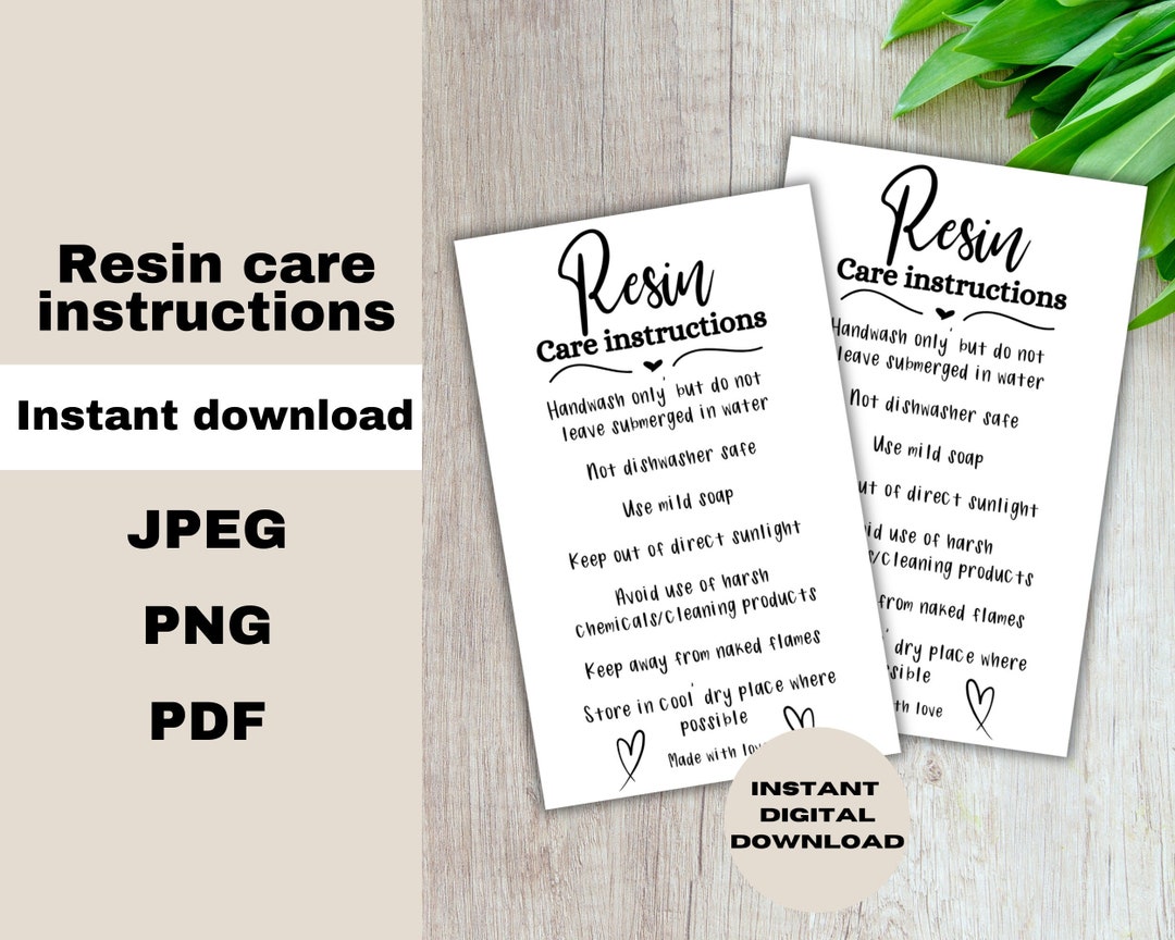 Printable Resin Care Card, Resin Care Instructions, Resin Care Card ...
