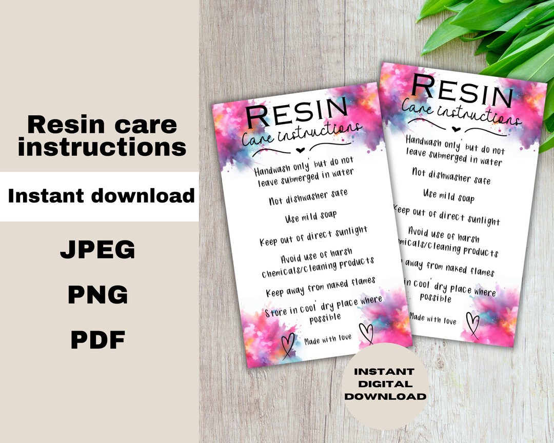 Resin Care Card, Care Instructions for Resin, Colourful Care Cards ...