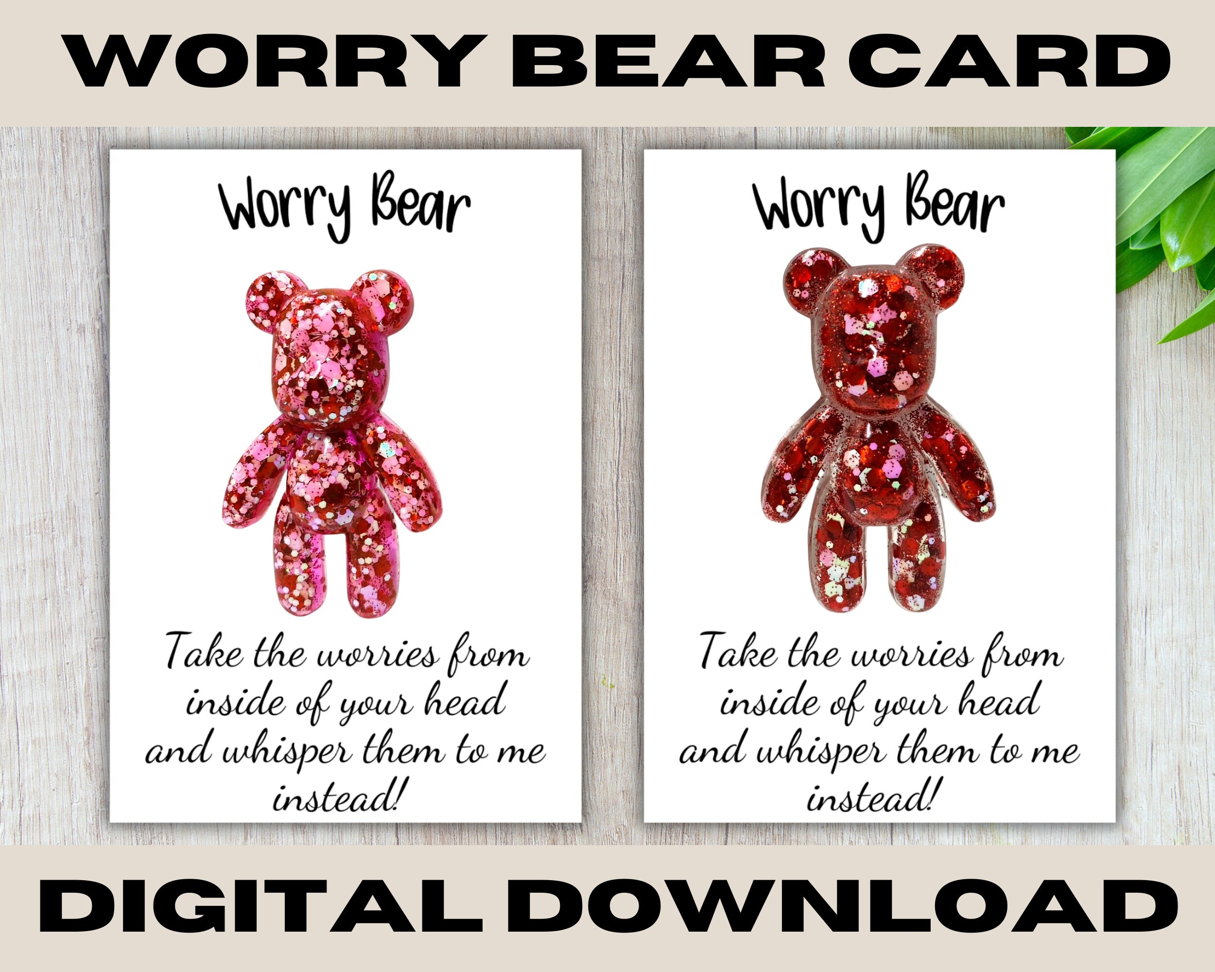 Worry Bear Backing Card Template, Worry Bear PNG Printable, Pocket Hug ...
