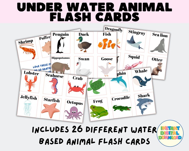 Animal Flashcards, Under the Sea Creatures, Homeschool Printables ...
