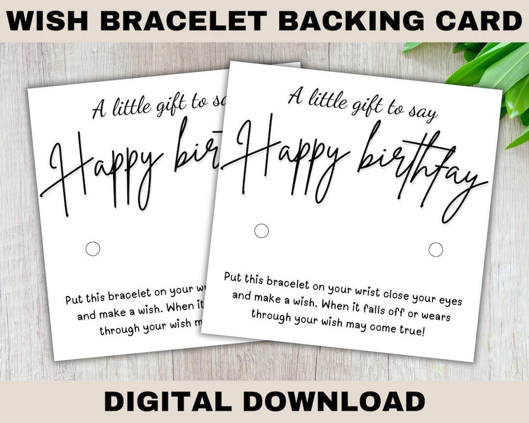Wish Bracelet Backing Card, Printable Business Supplies, Print and Cut ...