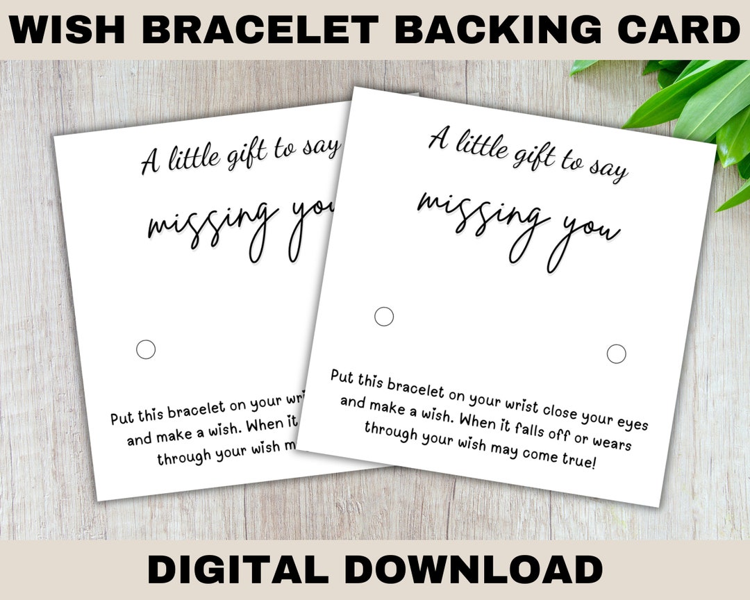 Missing You Wish Bracelet Card, Backing Cards for Small Business ...