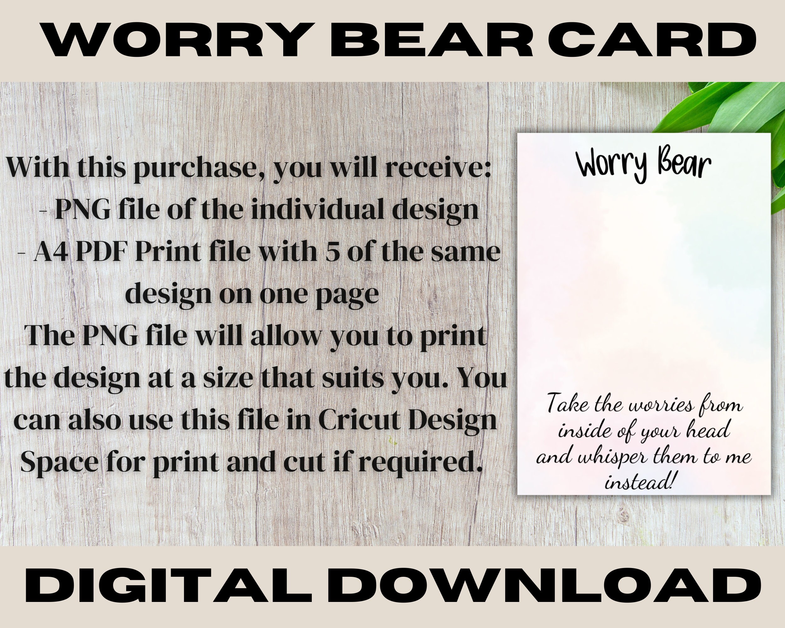 Worry Bear Card PNG, Backing Card Template for Worry Bear, Pocket Hug ...
