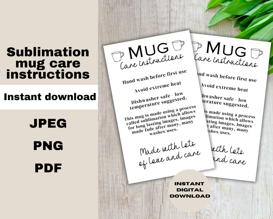 Sublimation Mug Care Card, Mug Care Instructions, Care Card Digital ...