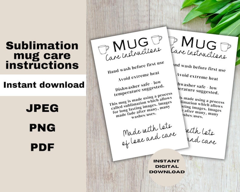 Sublimation Mug Care Card, Mug Care Instructions, Care Card Digital ...