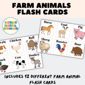 Farm Animals Flash Cards, Educational Flash Cards Digital, Homeschool ...