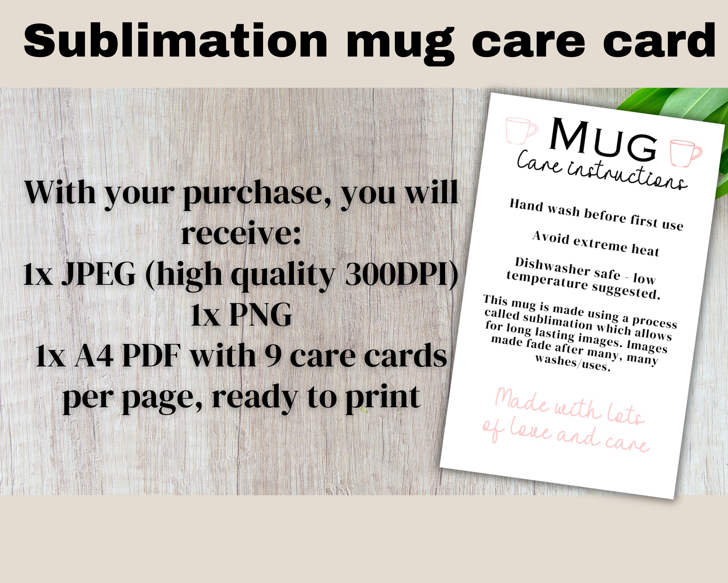 Sublimation Mug Care Card, Mug Care Instructions, Care Card Digital ...