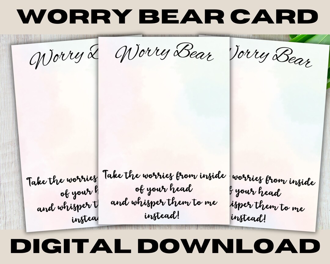 Worry Bear PNG, Pocket Hug Template, Print and Cut PNG, Pocket Hug Printable, Commercial Use ...