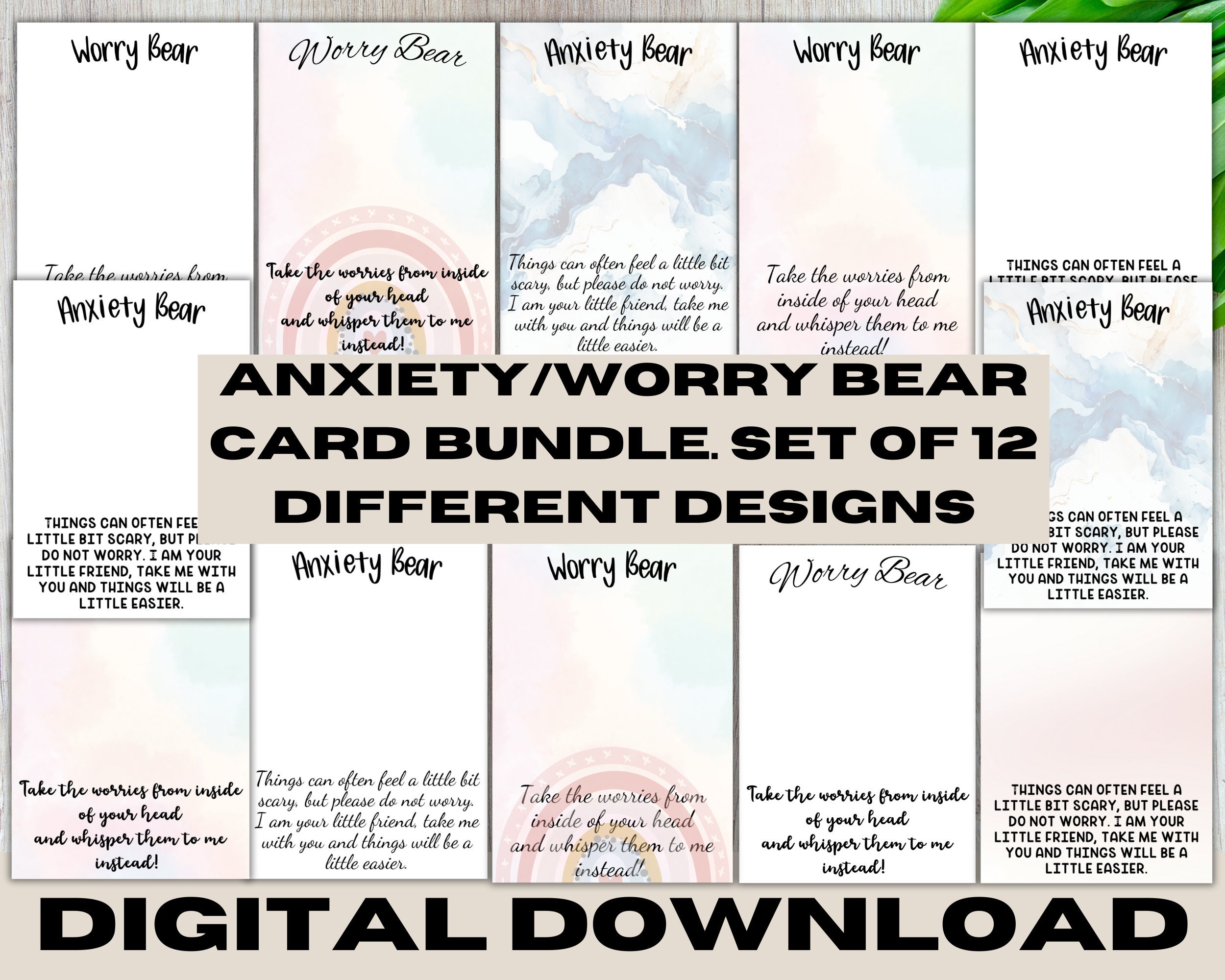 Pocket Hug Template, Worry Bear, Anxiety Bear, Worry and Anxiety Bundle ...