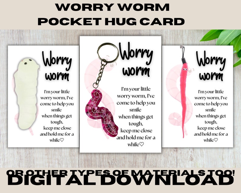 Worry Worm Backing Card Template, Pocket Hug Cards, Commercial Use ...