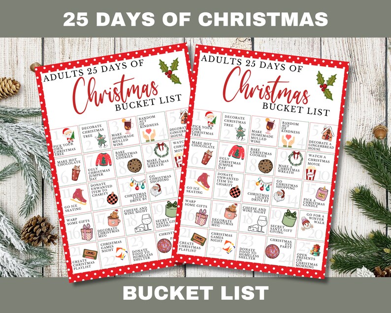 Bucket List Printable for Christmas Adult Advent Calendar - Etsy