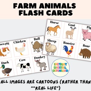 Farm Animals Flash Cards, Educational Flash Cards Digital, Homeschool ...