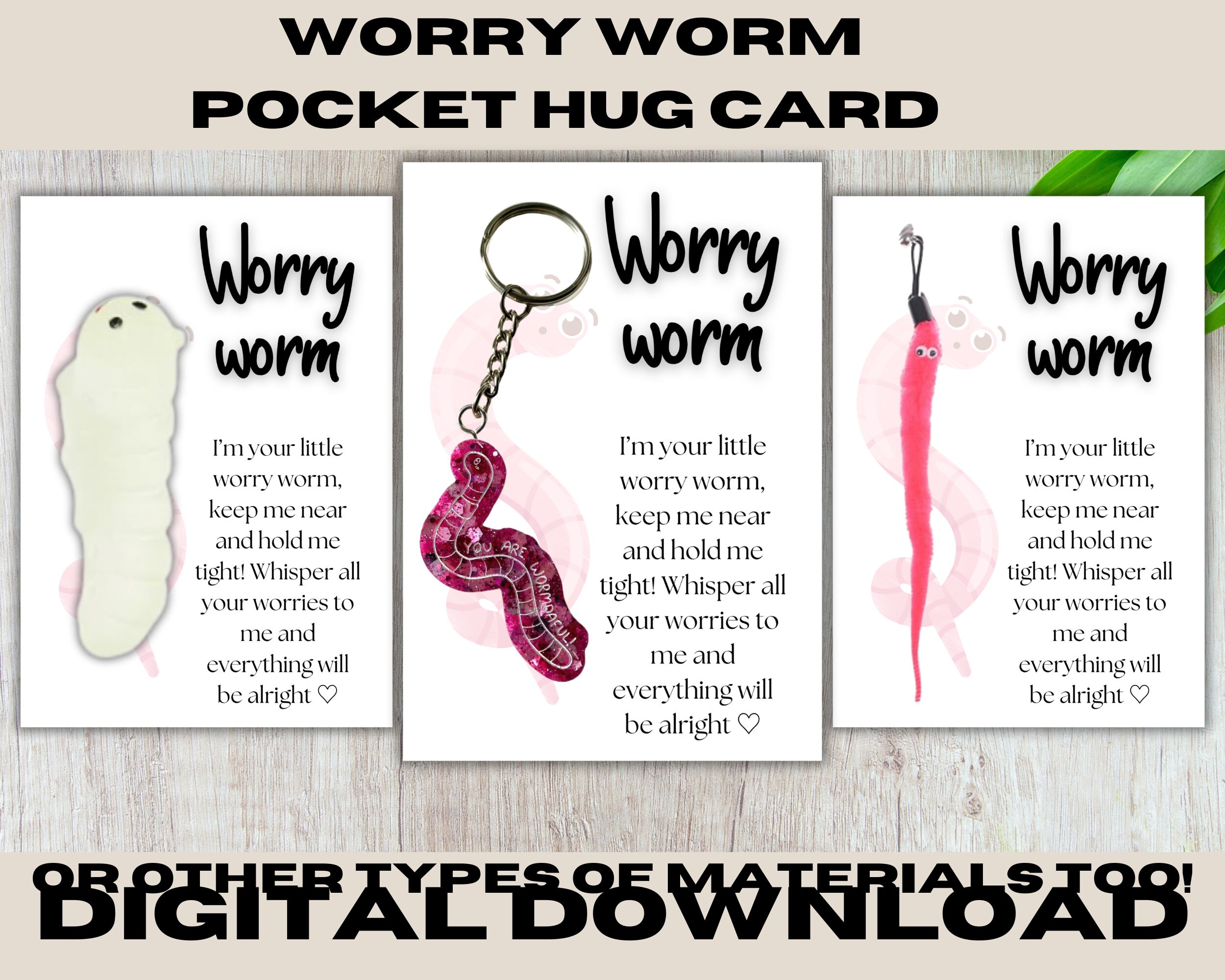Worry Worm Backing Card, Digital Download Templates, Anxiety Worm ...