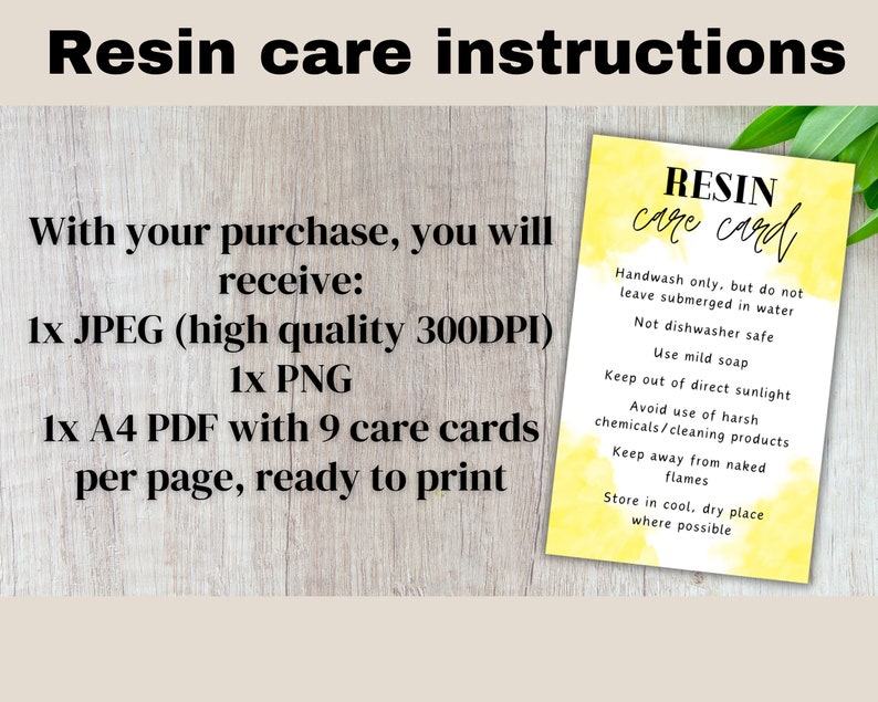 Resin Care Card, Care Instructions for Resin Items, Packing Insert ...