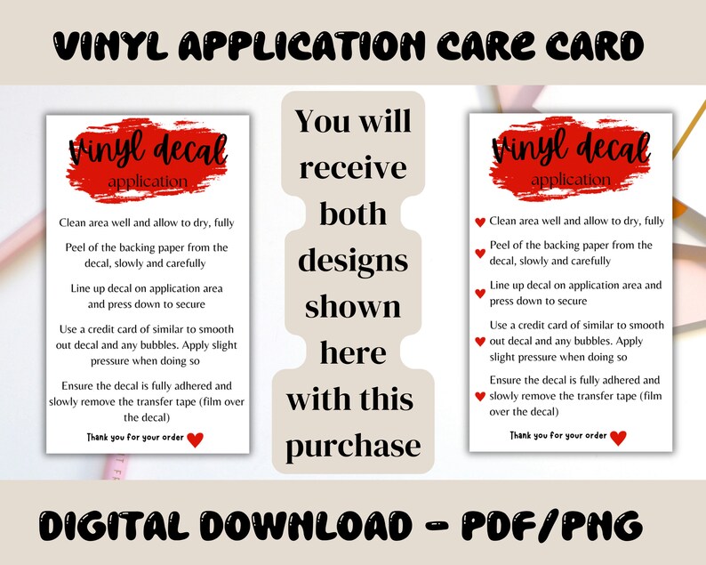 Vinyl Application Instruction Card, Printable Vinyl Decal Directions ...