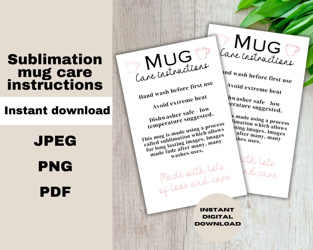 Sublimation Mug Care Card, Mug Care Instructions, Care Card Digital ...