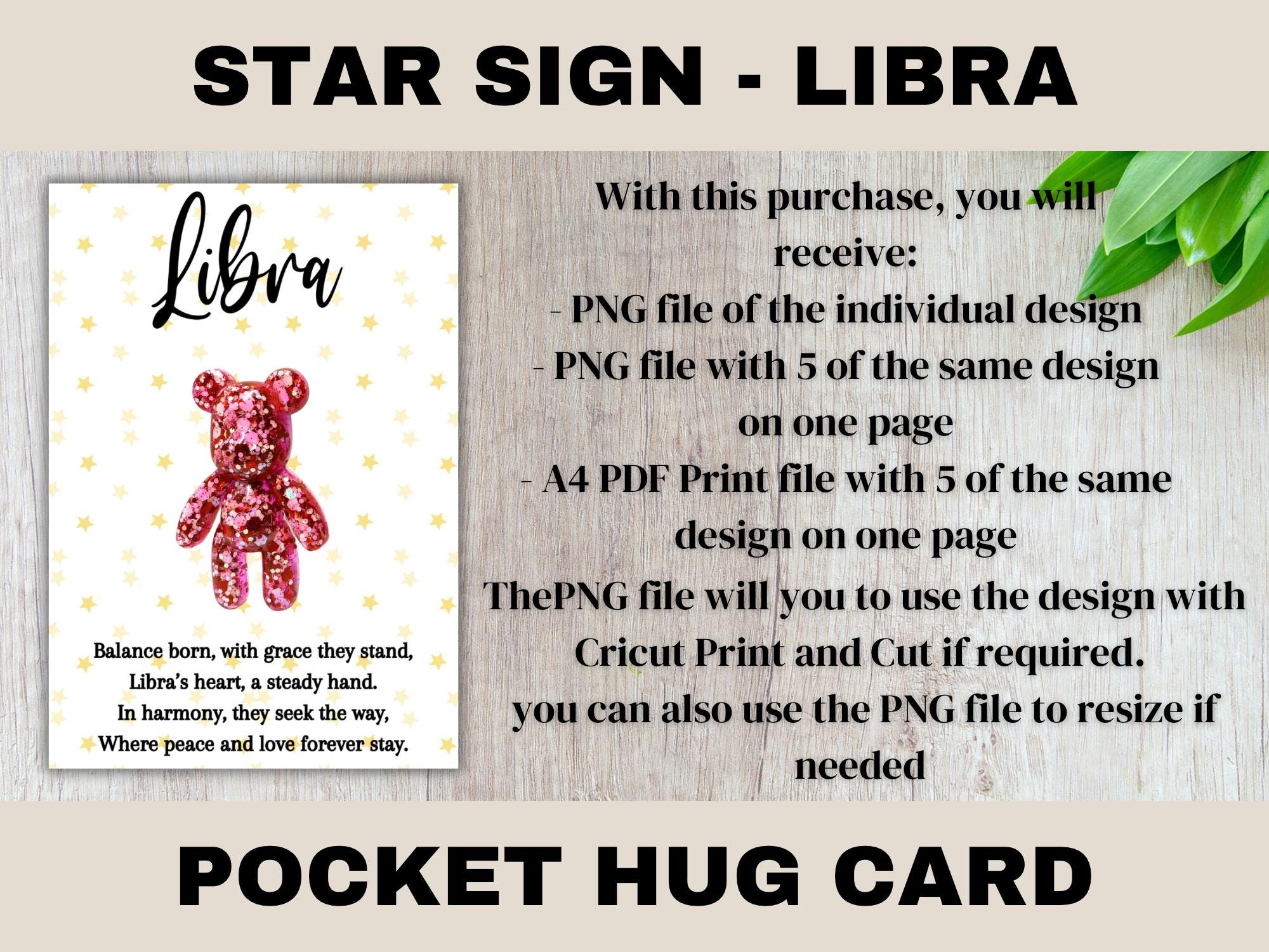 Libra Star Sign Pocket Hug Card Template (printable PNG, PDF) - Etsy