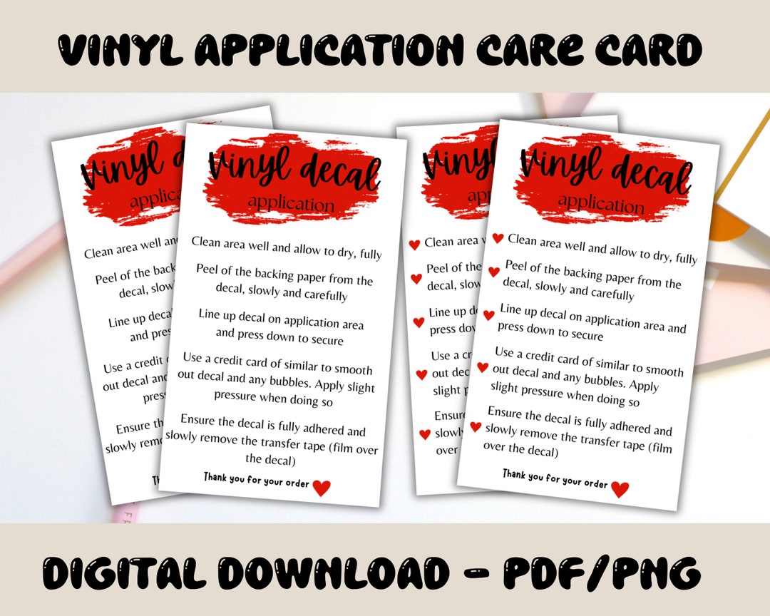 Vinyl Application Instruction Card, Printable Vinyl Decal Directions ...
