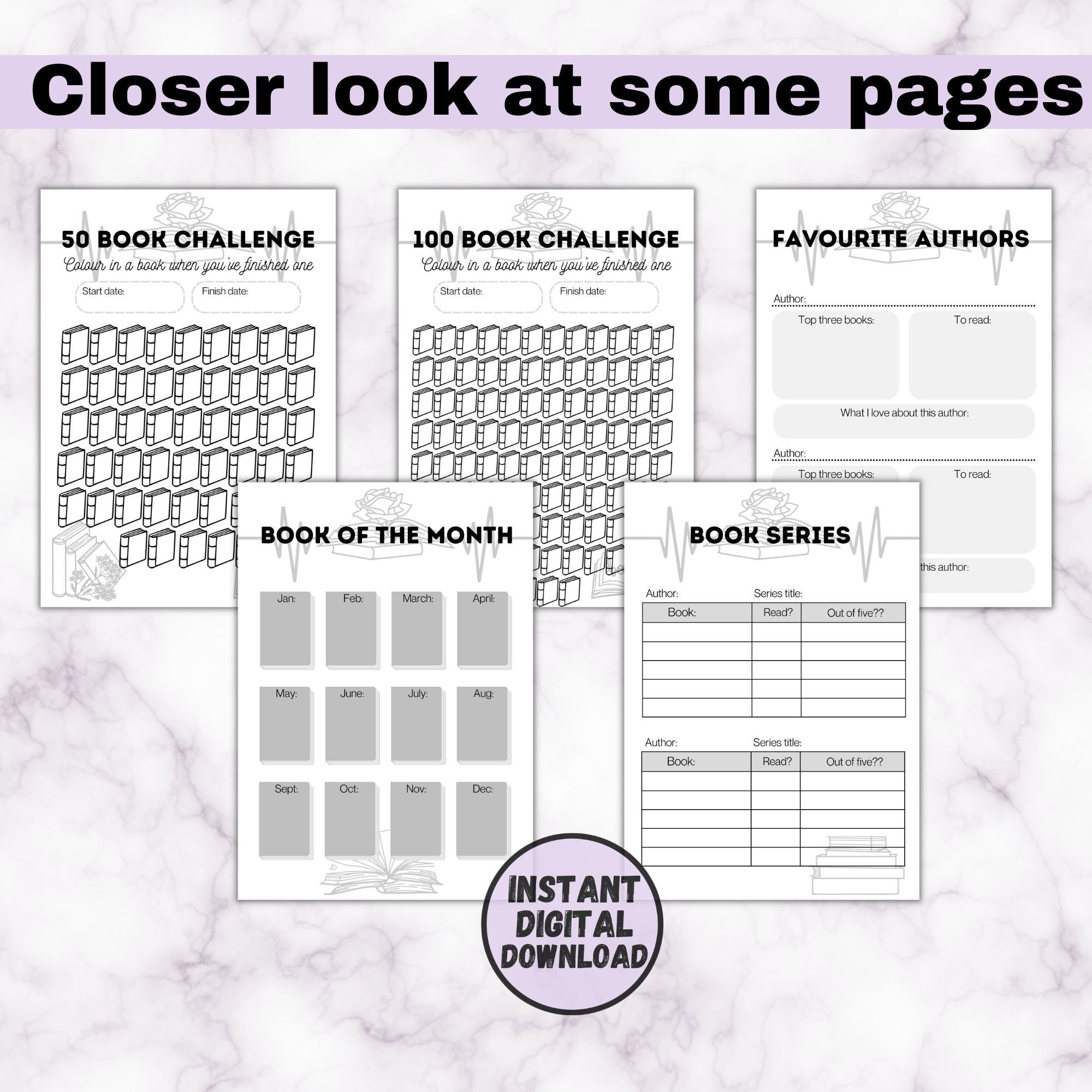 Book Journal for Book Lovers, Printable Book Journal, Goodnotes Book ...