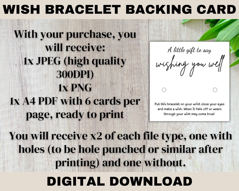 Wish Bracelet Backing Card Template, Wishing You Well Bracelet ...