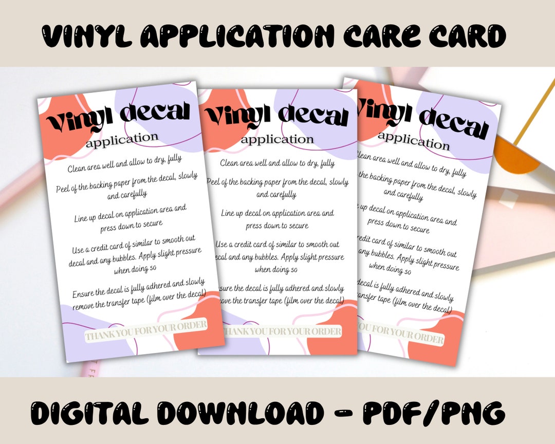 Printable Vinyl Decal Instructions, Vinyl Application Care Card, Print ...