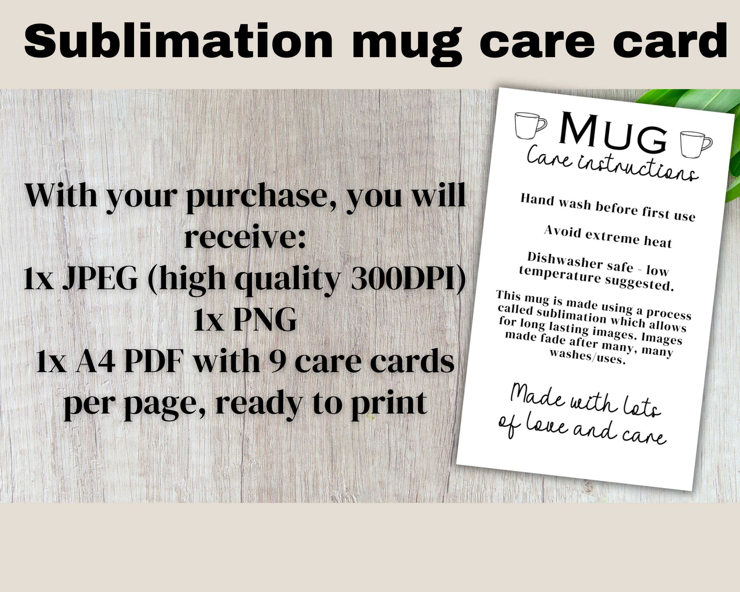 Sublimation Mug Care Card, Mug Care Instructions, Care Card Digital ...