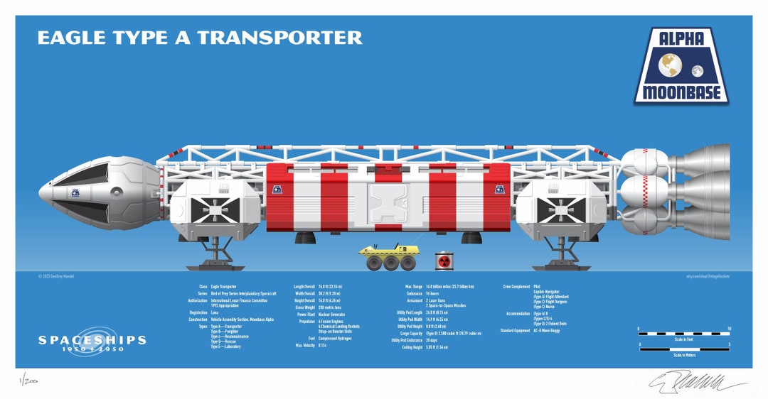 Space 1999 Eagle Transporter Limited Edition Signed Numbered Spaceship Print by Geoffrey Mandel ...