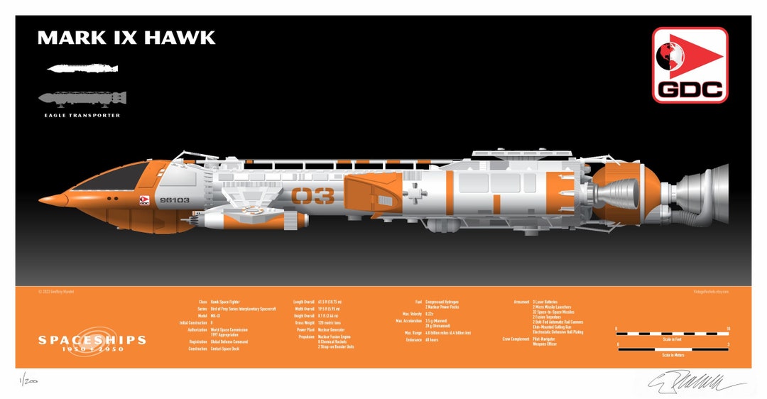 Space 1999 Hawk Mark IX Limited Edition Signed Numbered Spaceship Print ...