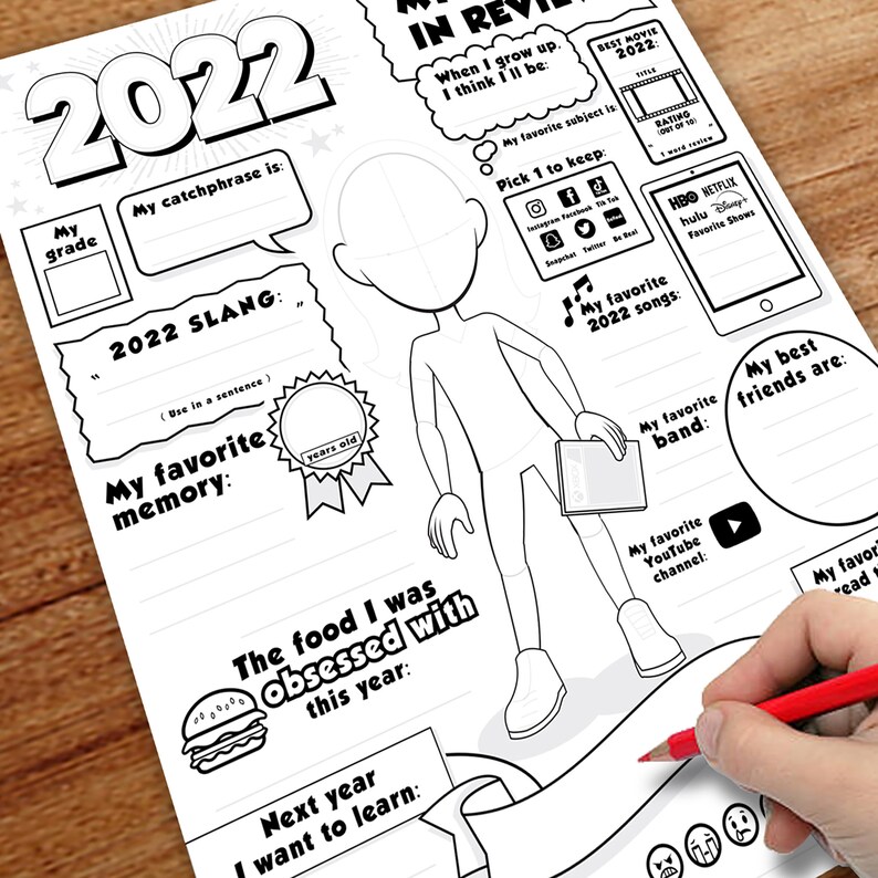 Girls Template, Year in Review Worksheet, 2022, Instant Download ...