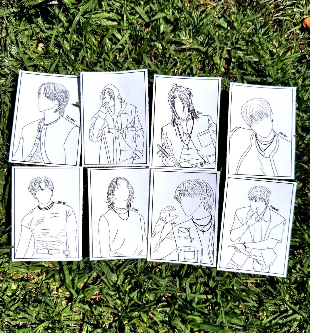 Stray Kids Line Art Outline Stricker Set OT8 - Etsy