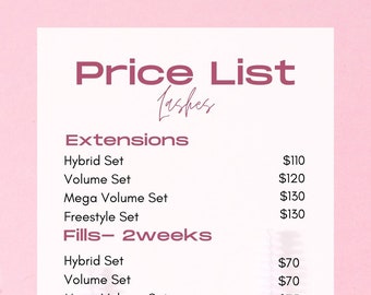 Lash Price List - Etsy