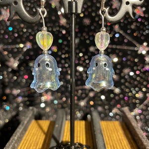 GHOSTIE BOO Pastel Iridescent, Handmade Halloween Ghost Earrings, Cute Ghost With Heart - Etsy