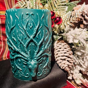 Yuletide Pillar Candle, Festive Yule Gift, Winter Solstice, Deer With ...