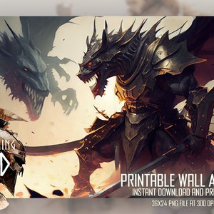 Epic Warrior Vs Dragon Digital Artwork, Stunning Fantasy Wallpaper ...