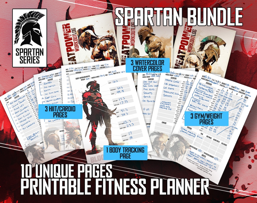 Spartan Theme - Fitness Planner (printable) , Workout Logbook , Body ...