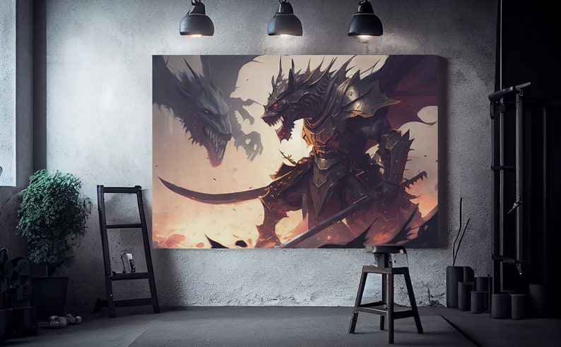 Epic Warrior Vs Dragon Digital Artwork Stunning Fantasy - Etsy