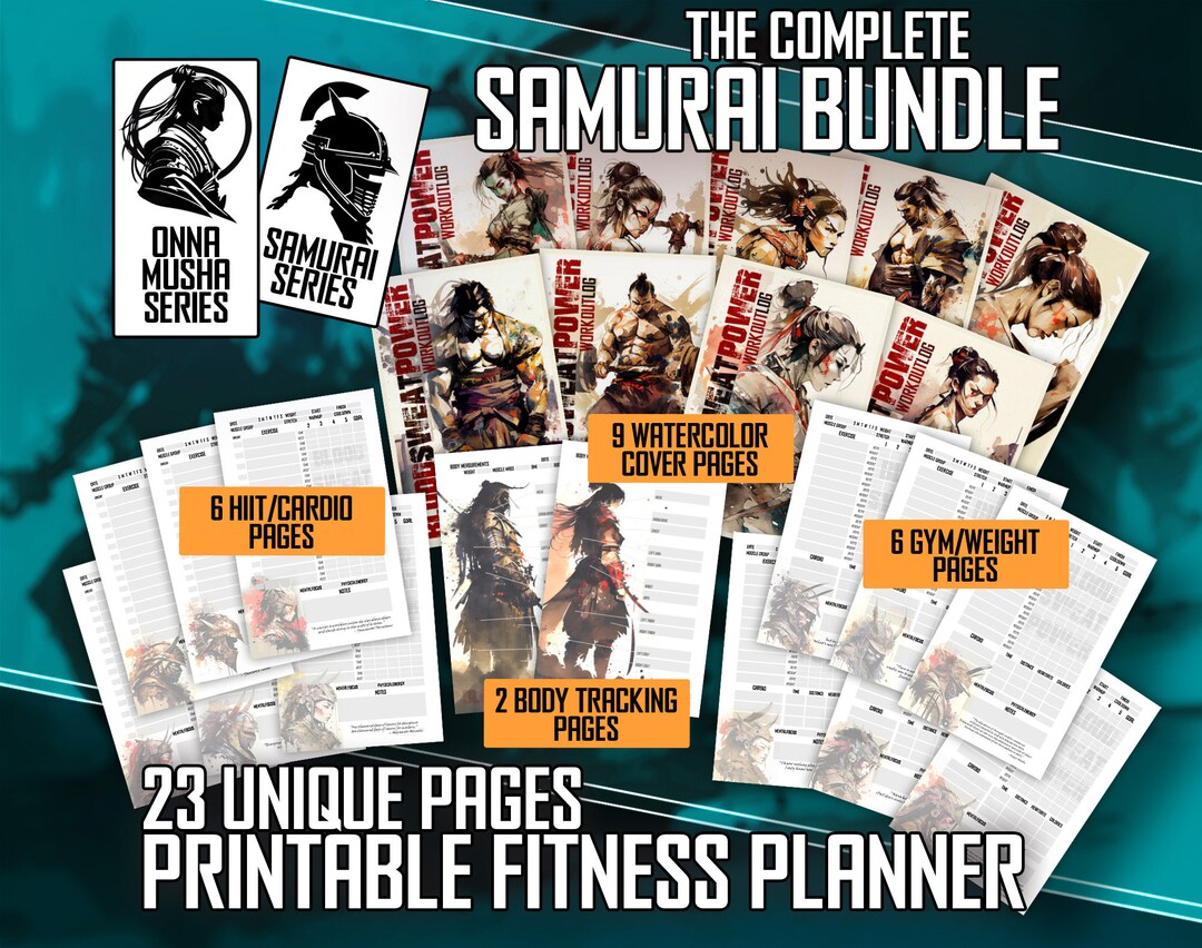 Samurai/onna-musha Theme Fitness Planner printable, Workout Logbook ...