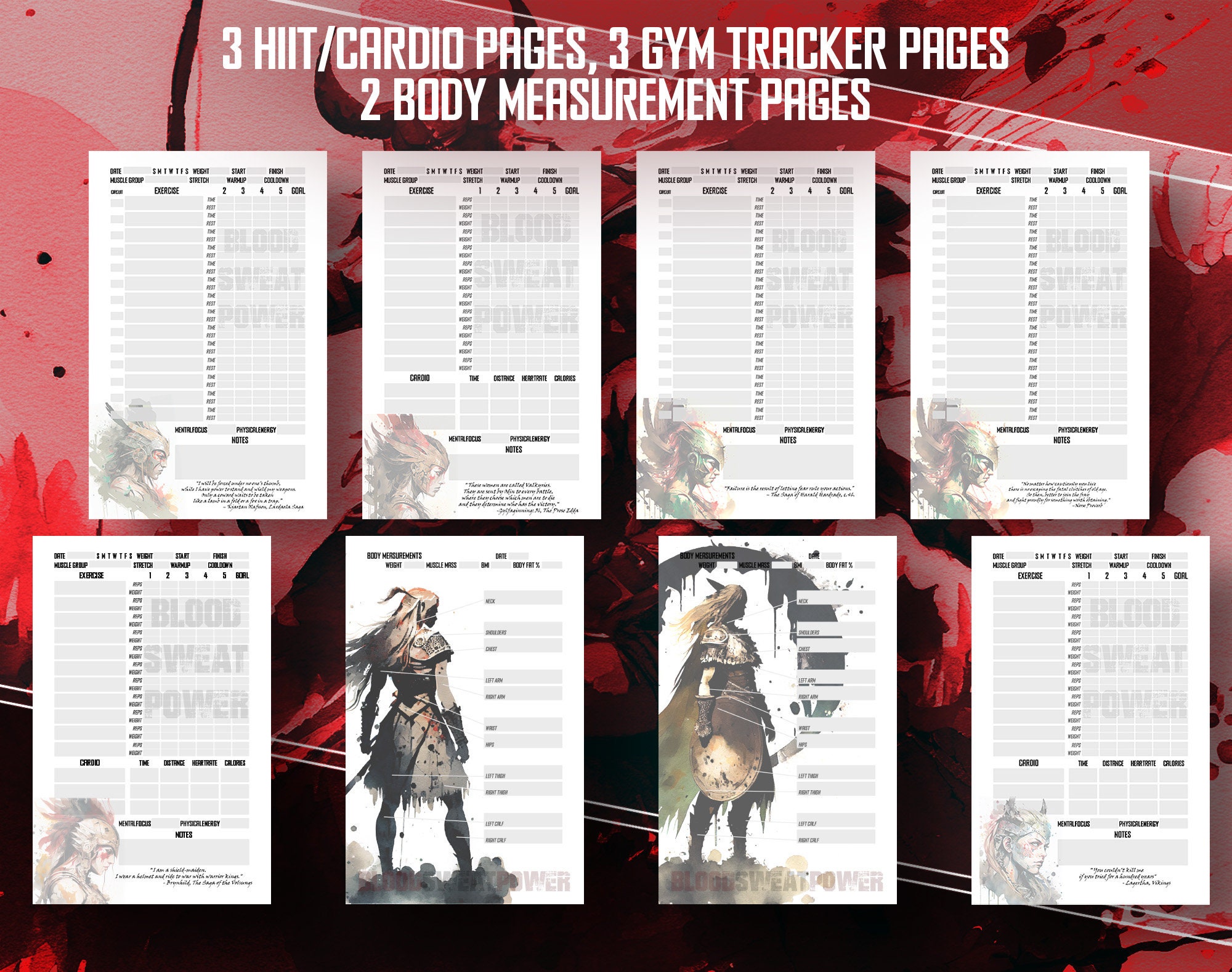 Viking Theme Fitness Planner printable Workout Logbook Body Measurement ...