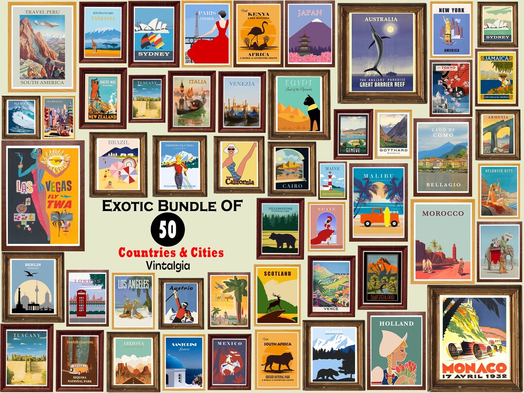Explore the World Countries and Cities Bundle of 50 Prints Printable ...