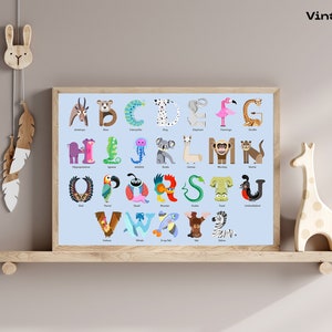Whimsical Animal Alphabet Poster Nursery Decor Alphabet Poster Animal ...