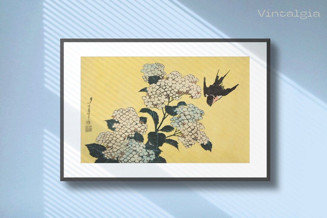 Hydrangea and Swallow Hokusai Japanese Art Digital - Etsy