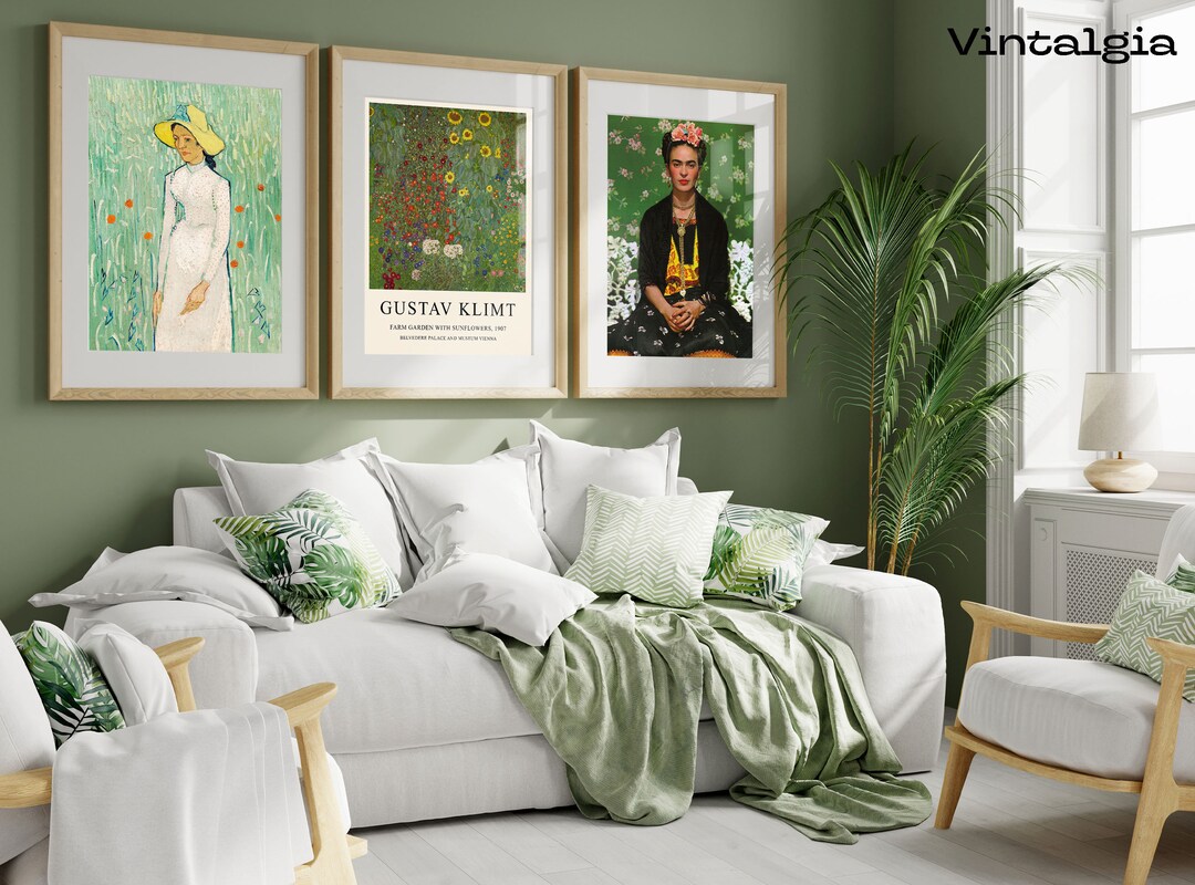 Vintage Gallery Wall Set of 3 Frida Kahlo Van Gogh Klimt Masterpieces ...