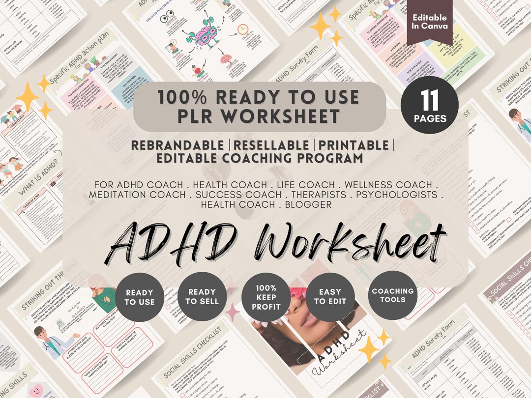 ADHD Worksheet, PLR Life Coaching Program, Mental Health Care, ADHD ...