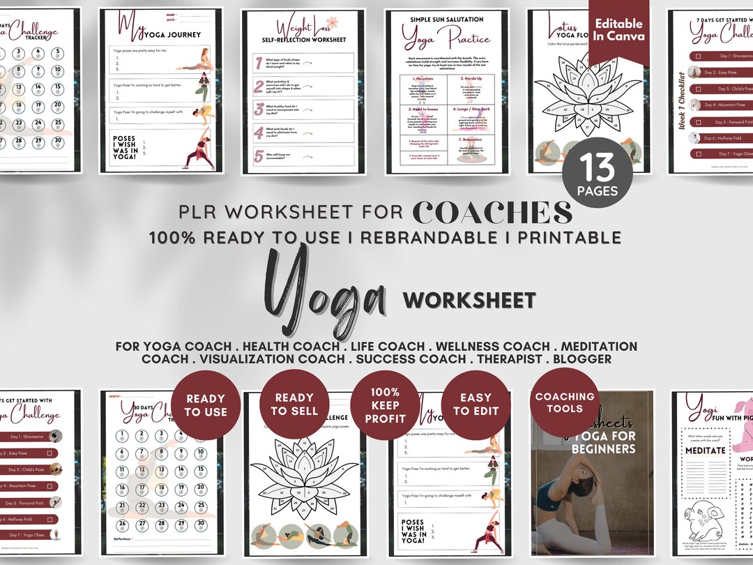 Printable Yoga Worksheet, PLR Brandable Coaching Program, Yoga Guide ...