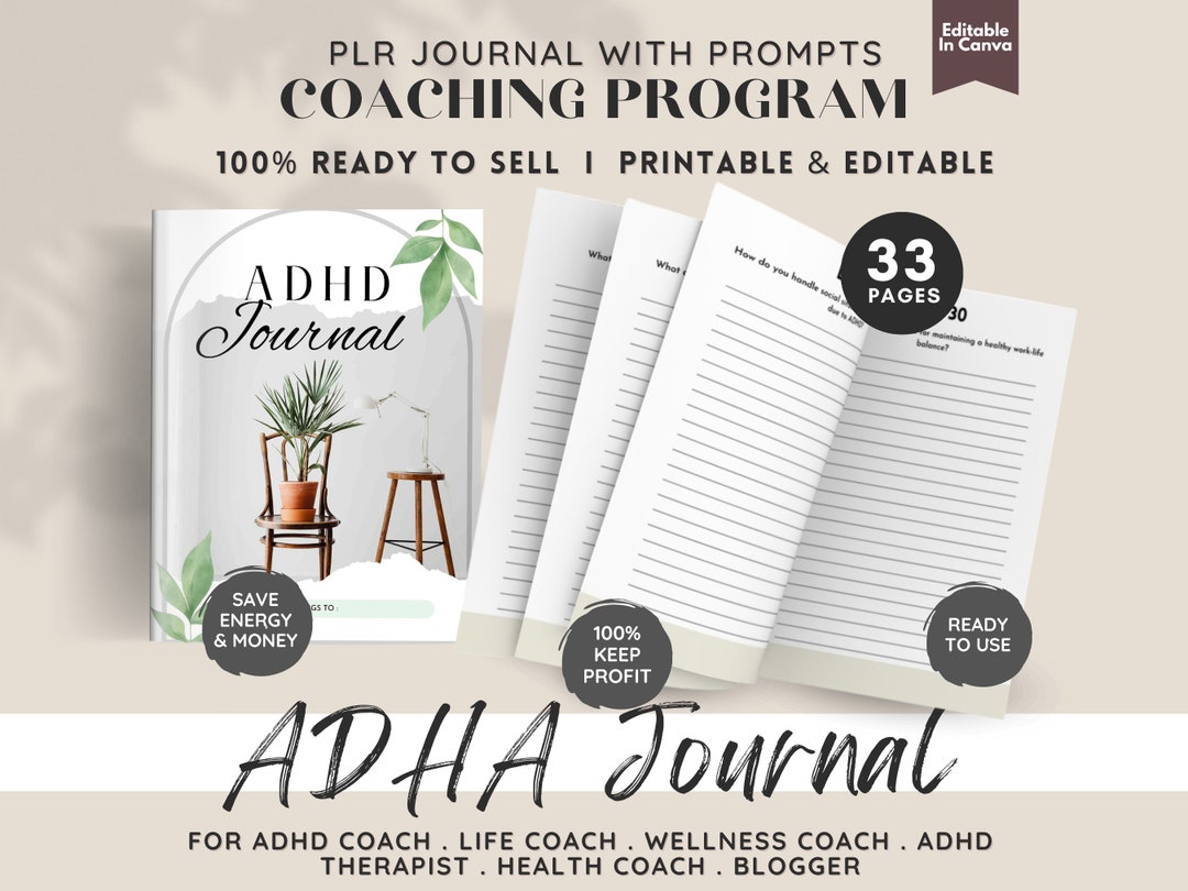 ADHD Journal, PLR Life Coaching Program, Journal With Prompts, Coaching ...